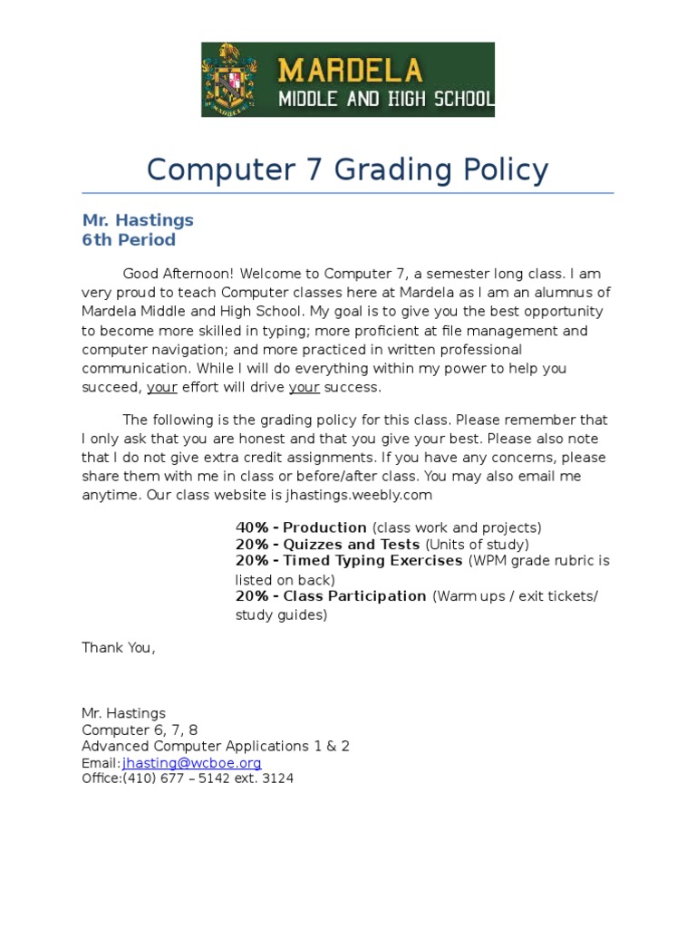 Grading Policy - Computer 7 | PDF | Career & Growth