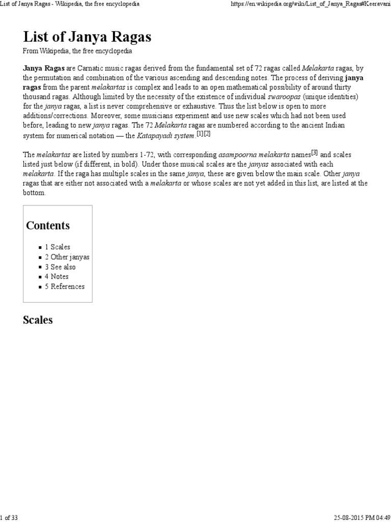 List of Janya Ragas - Encyclopedia | PDF | Musical Scales | Classical ...