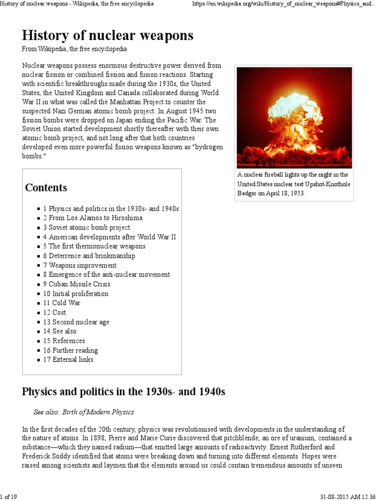 History of Nuclear Weapons - Encyclopedia | PDF | Nuclear Weapons ...