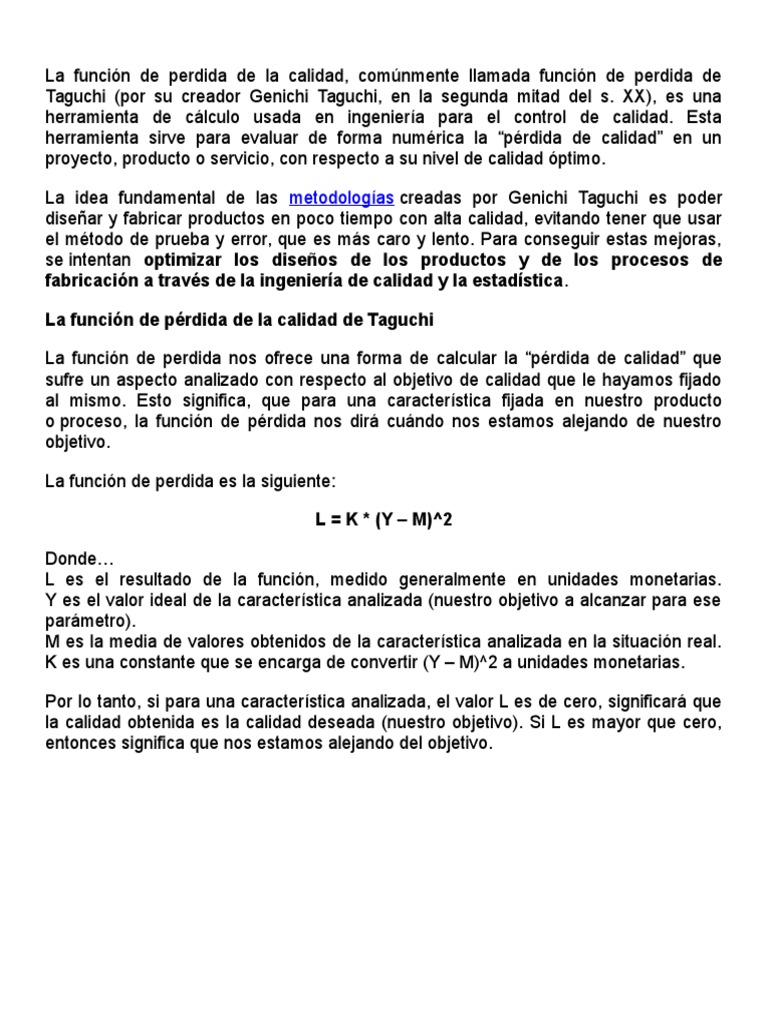 Función de Pérdida de Calidad de Taguchi | PDF | Six Sigma | Función de ...