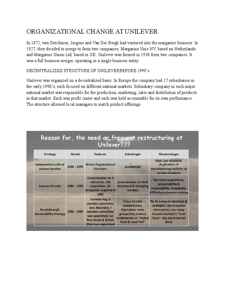 Organizational Change at Unilever | PDF
