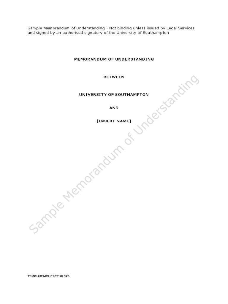 Template Memorandum of Understanding | PDF | Memorandum Of ...