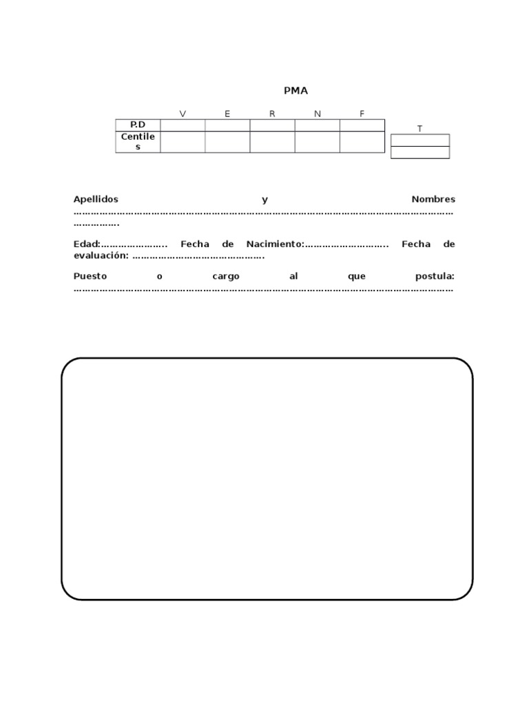 PMA Test - Prueba de Organizacional | PDF | Alfabeto | Espacio