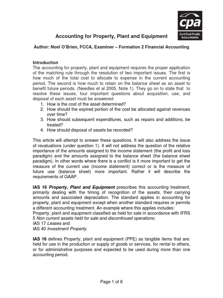 Accounting For Property Plant and Equipment | PDF | Depreciation ...