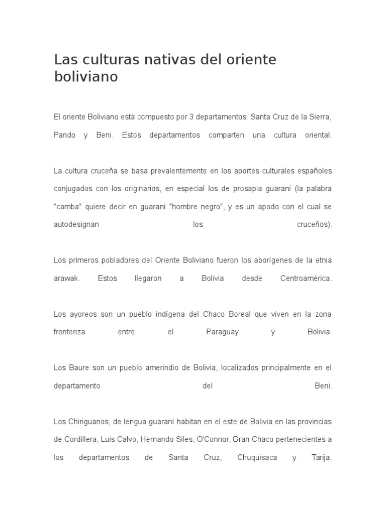 Las Culturas Nativas Del Oriente Boliviano | PDF | Bolivia | Pueblos ...