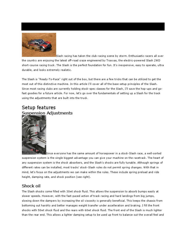 Slash Spec Racing Setup Guide | PDF | Suspension (Vehicle) | Tire