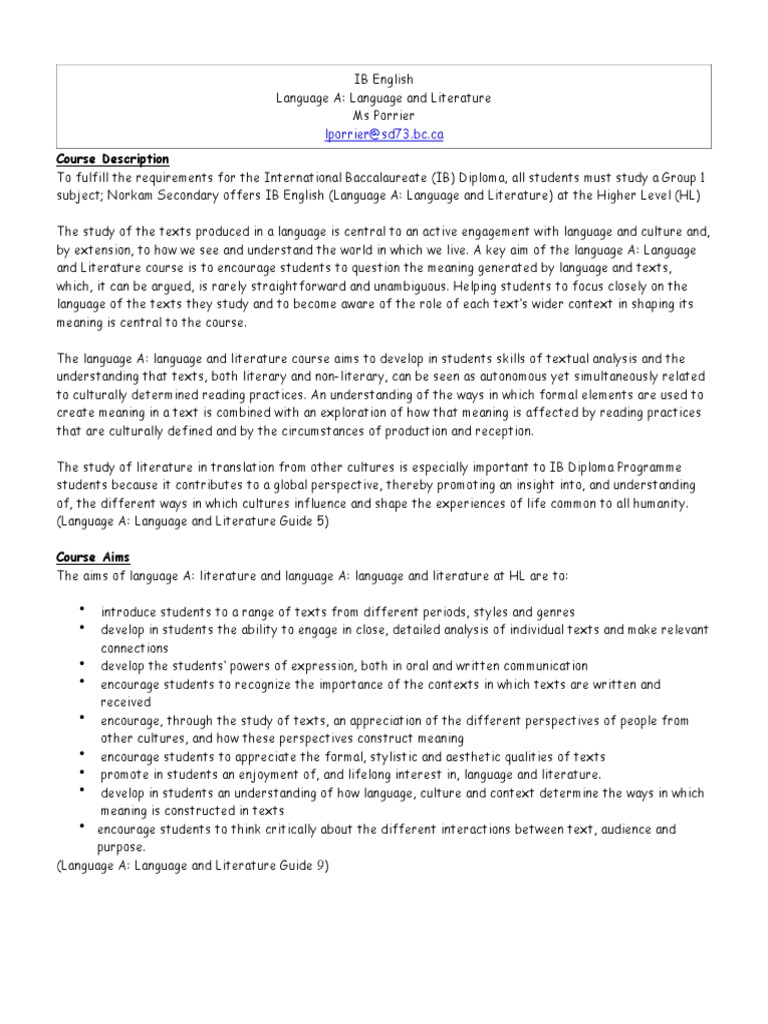 Ib English Outline | PDF | Homework | Educational Assessment