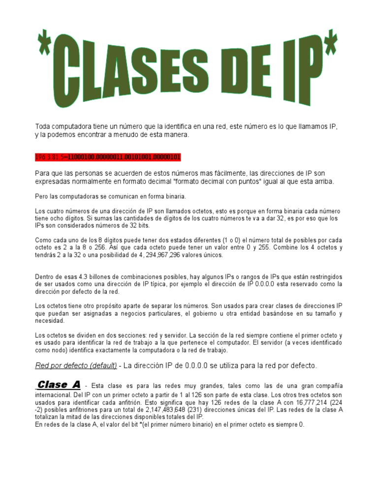 Clase de Ip Publicas y Privadas | PDF | Dirección IP | Red de computadoras