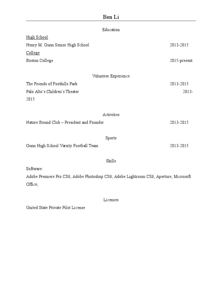 Resume Ben Li | PDF