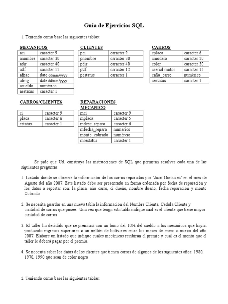 Guia Ejercicios Propuestos - Resueltos SQL | PDF | SQL | Tabla (base de ...