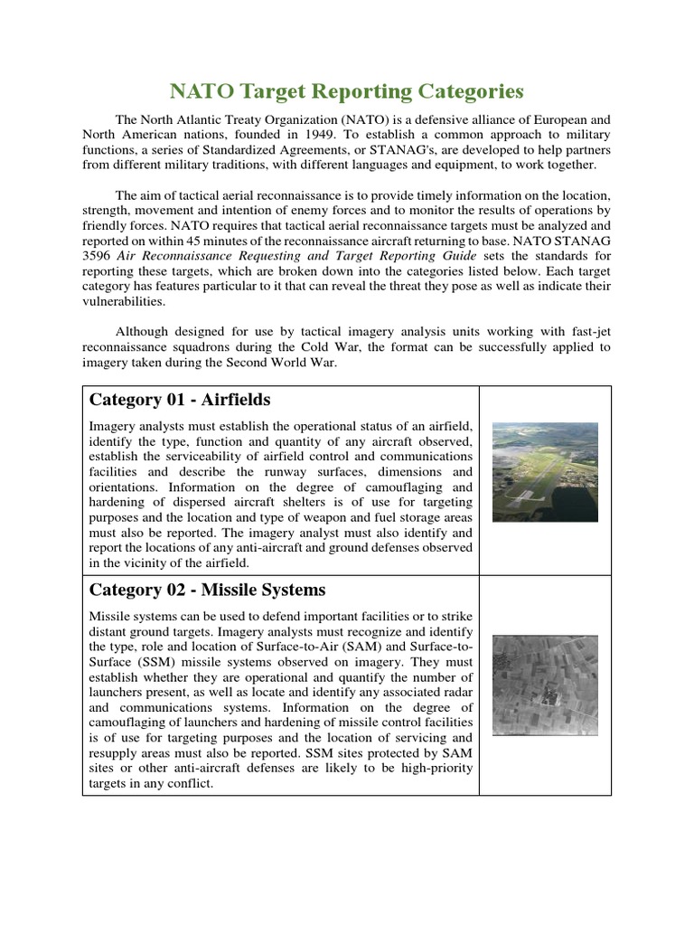 NATO Target Reporting Categories | PDF | Reconnaissance | Anti Aircraft ...