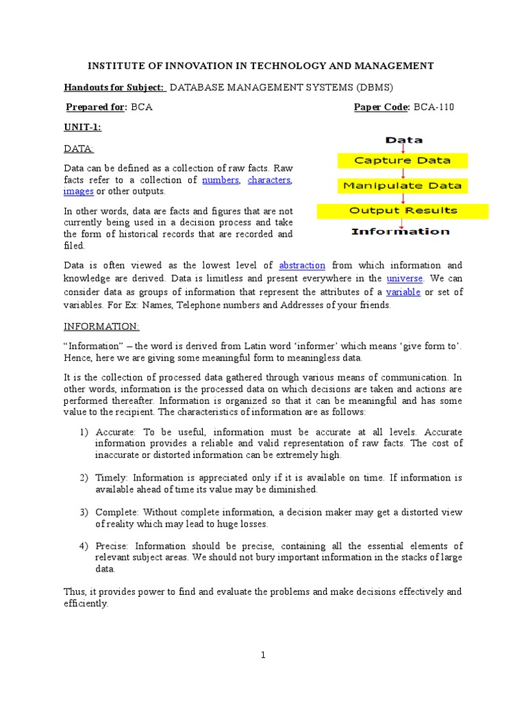 Bca Unit 1 Notes | PDF | Databases | Conceptual Model