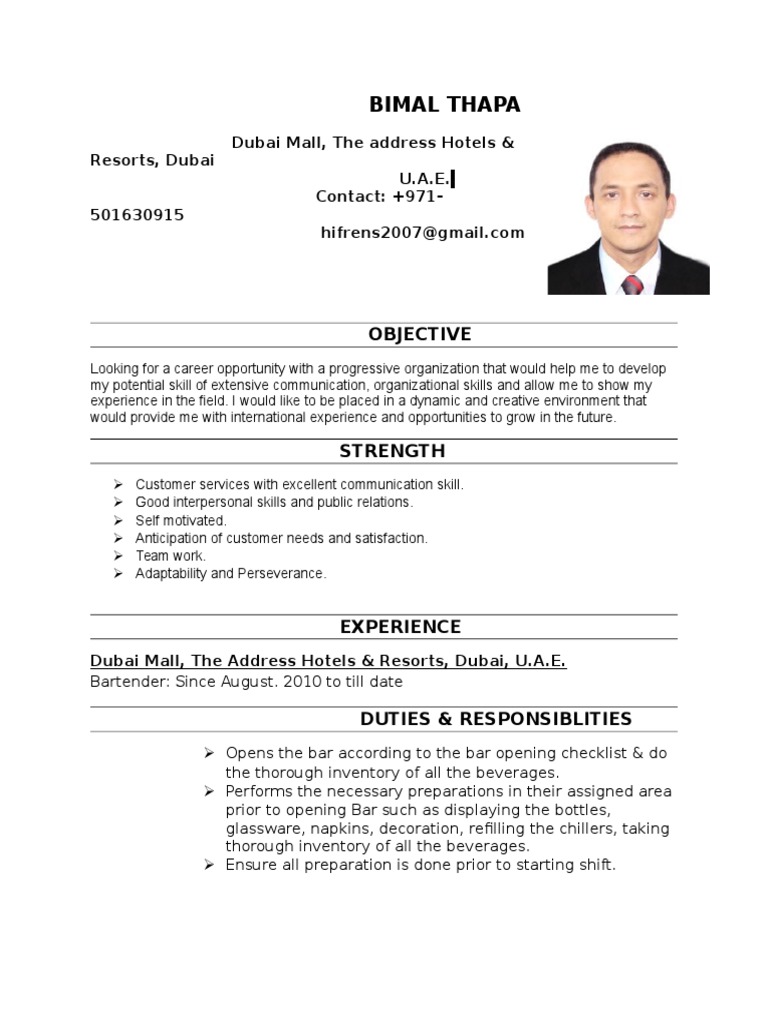 Bimal CV | PDF | Bar | Menu