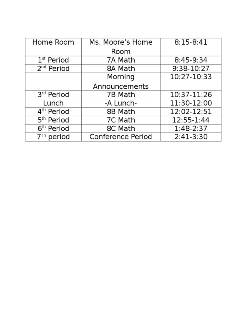 Ms. Moore's Daily Math Schedule | PDF | Teaching Methods & Materials ...