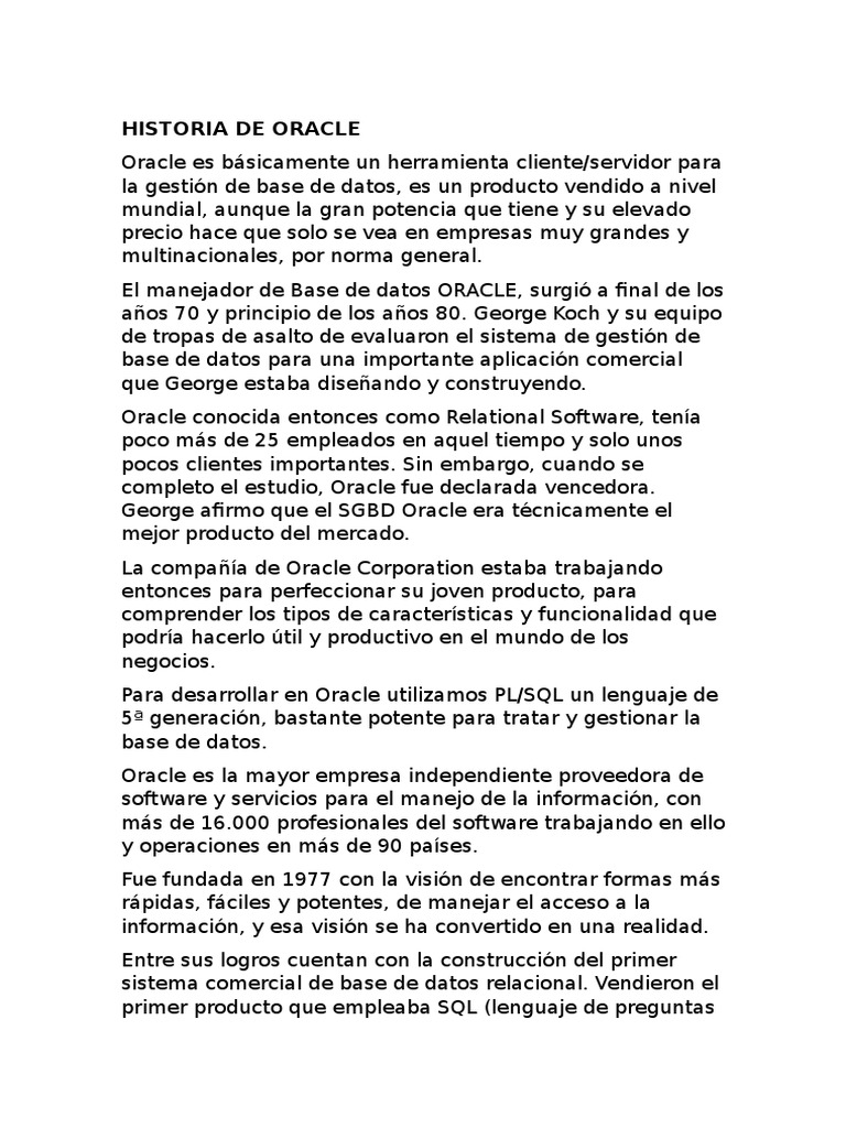 Historia de Oracle | PDF | Pl / Sql | SQL
