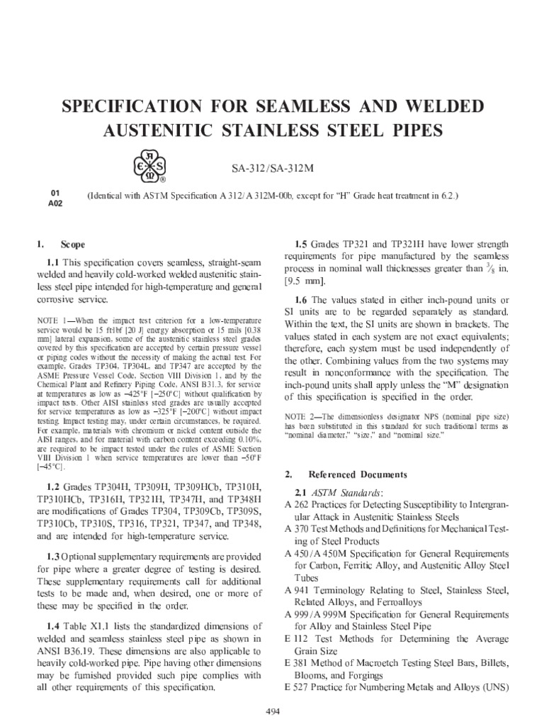 Asme Sec II Part A 2003 - SA312 | PDF | Writing | Symbols