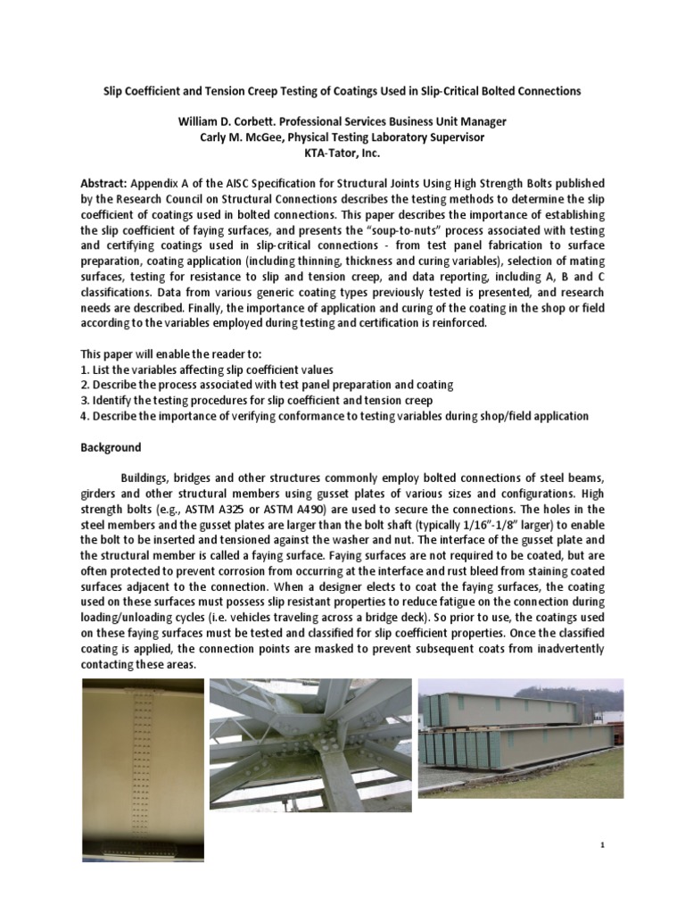 Slip Coefficient and Tension Creep Testing Bill Corbett | PDF | Screw ...