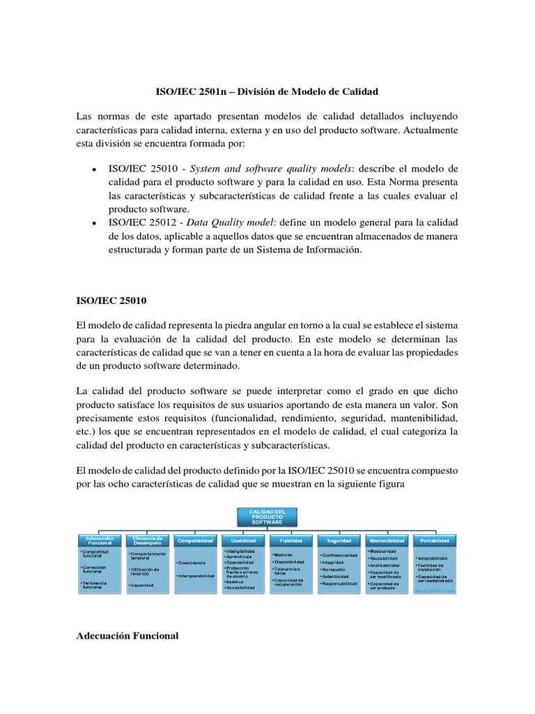 Modelo de Calidad ISO/IEC 25010 y 25012 | PDF | Calidad (comercial ...