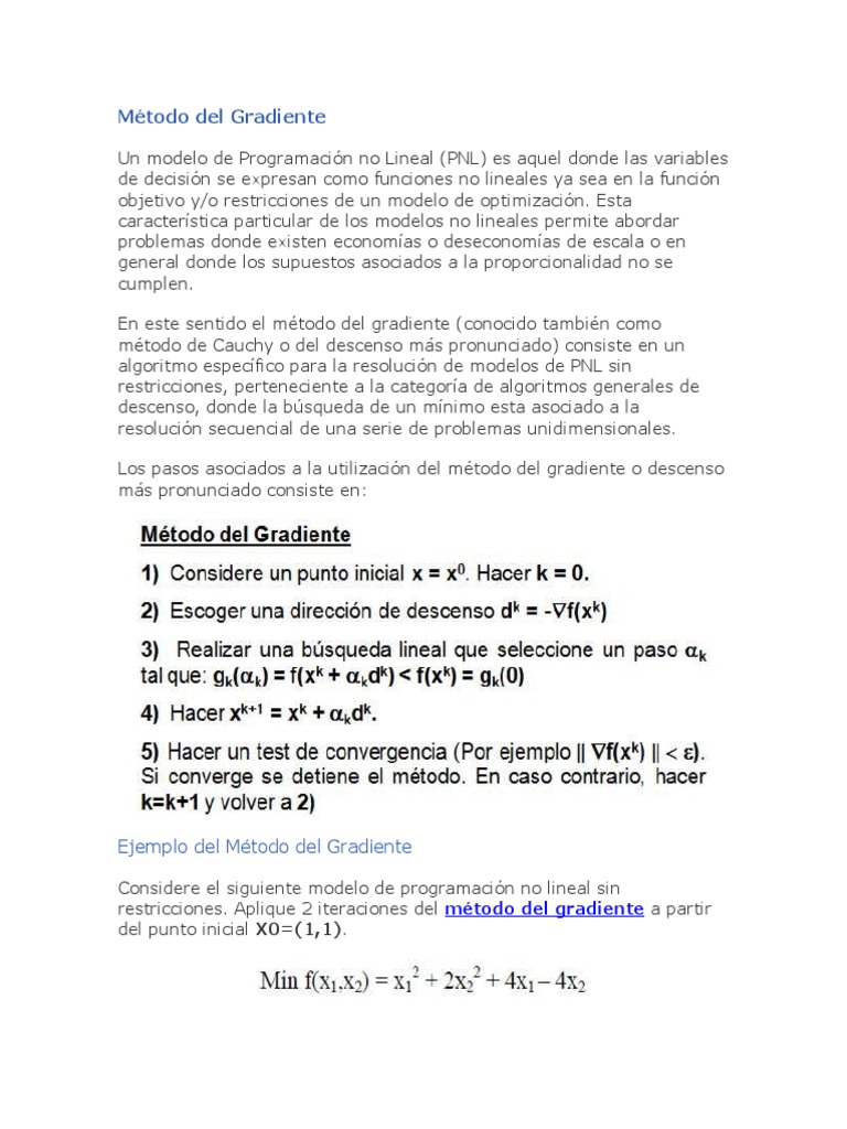 Método Del Gradiente | PDF | Matemáticas Aplicadas | Cálculo