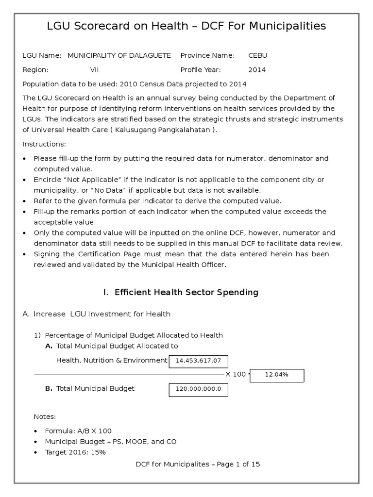 LGU Scorecard On Health-DILG 2014 | PDF | Hiv/Aids | Family Planning