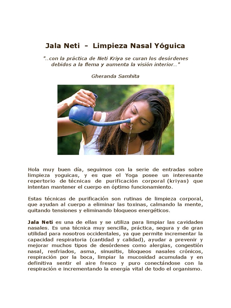 Jala Neti - Limpieza Nasal Yóguica (Esp) | PDF | sal | Yoga