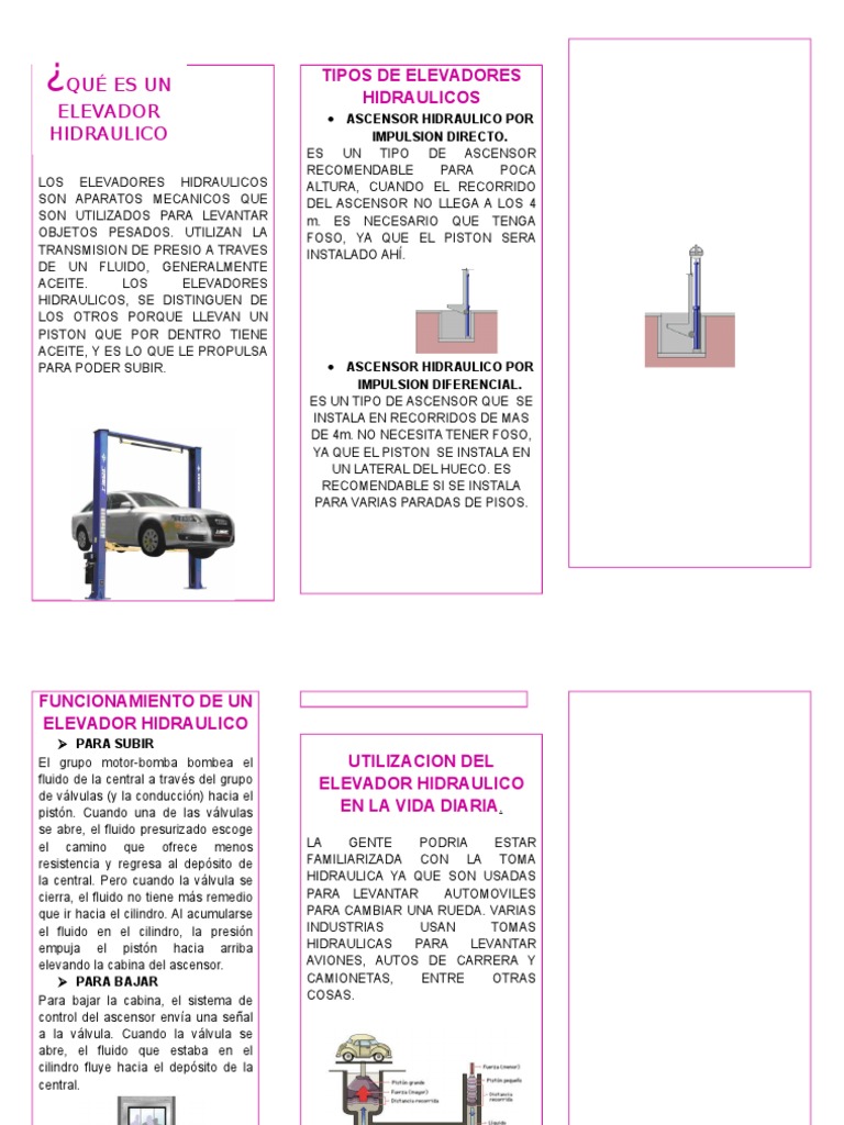 Triptico Elevador | PDF | Ascensor | Hidráulica