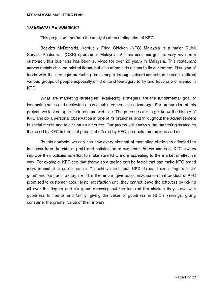 KFC Marketing Plan | PDF | Fast Food Restaurants | Strategic Management