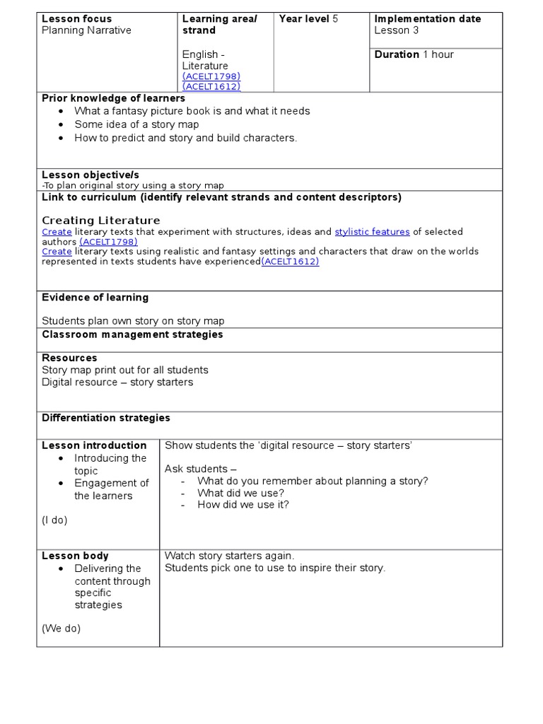 Story Planning Lesson for Year 5 | PDF | Language Arts & Discipline ...