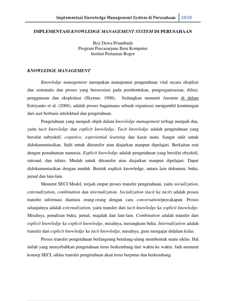 Implementasi Knowledge Management System Di Perusahaan | PDF