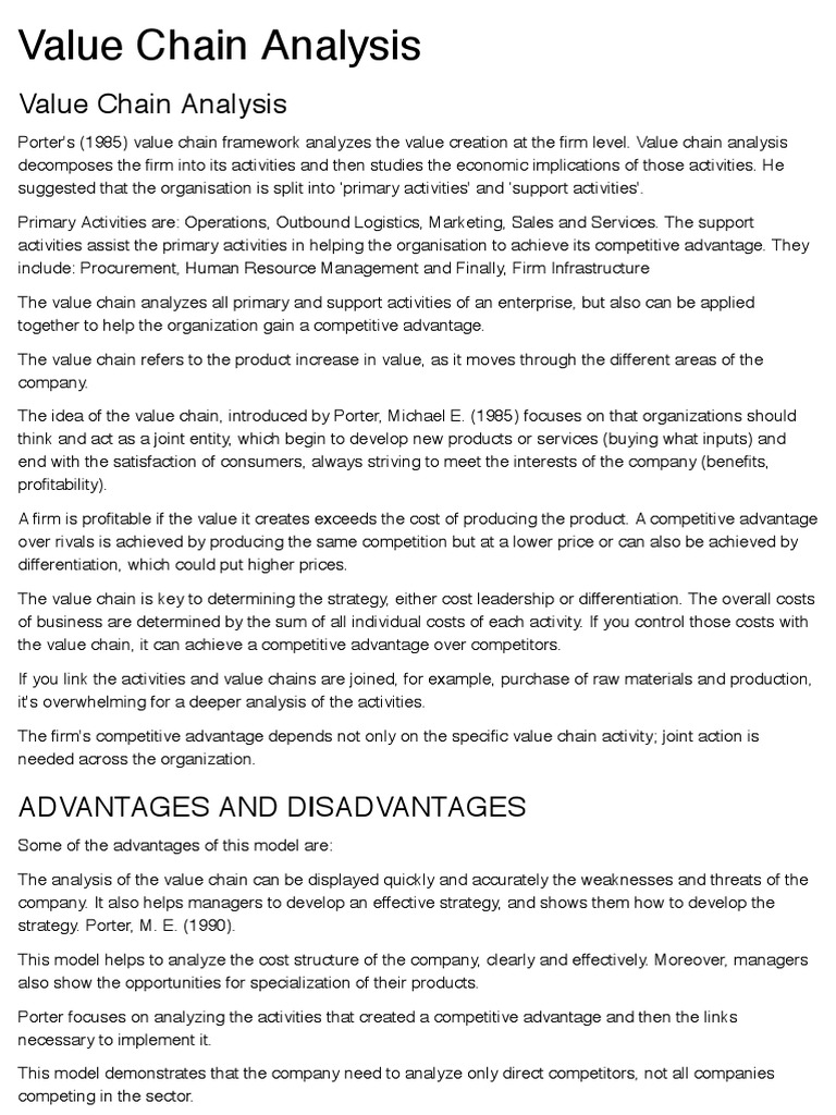 Value Chain Analysis | Download Free PDF | Value Chain | Competitive ...