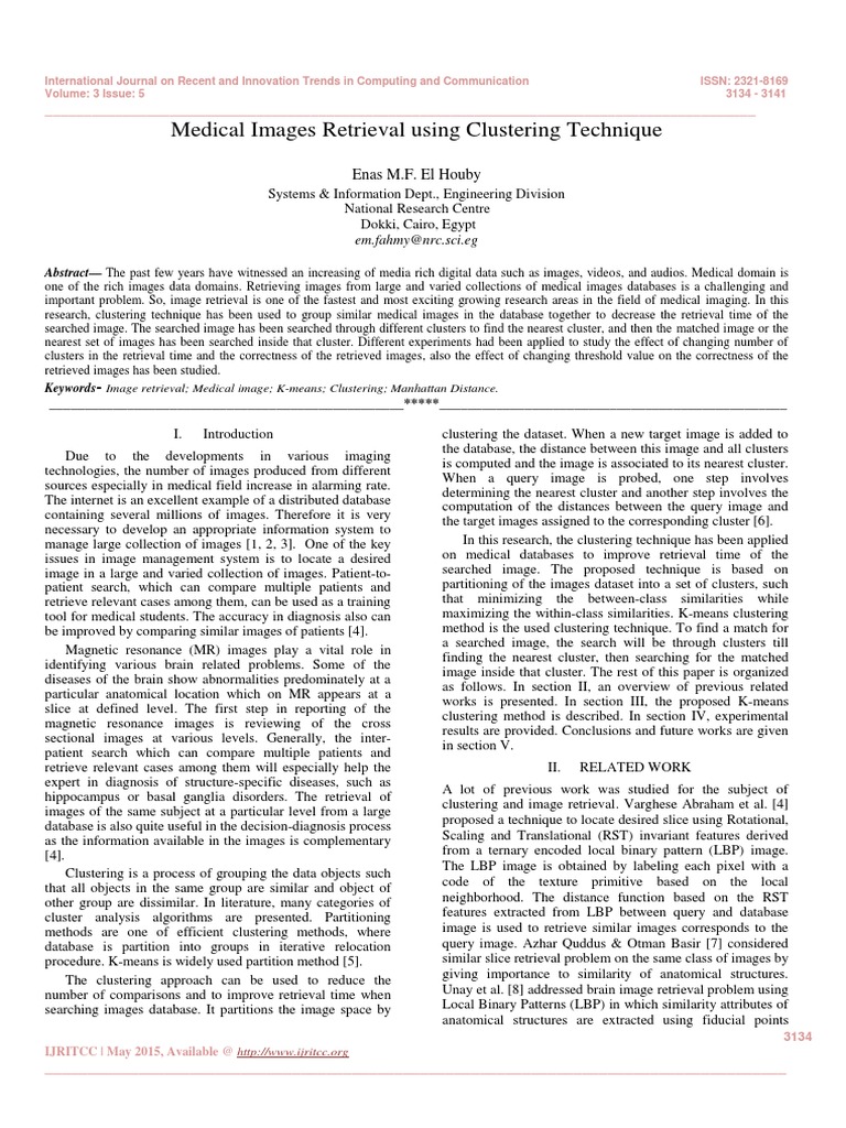 Medical Images Retrieval Using Clustering Technique | PDF | Cluster Analysis | Information Retrieval