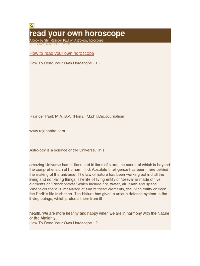 Read Your Own Horoscope | PDF | Planets In Astrology | Astrology