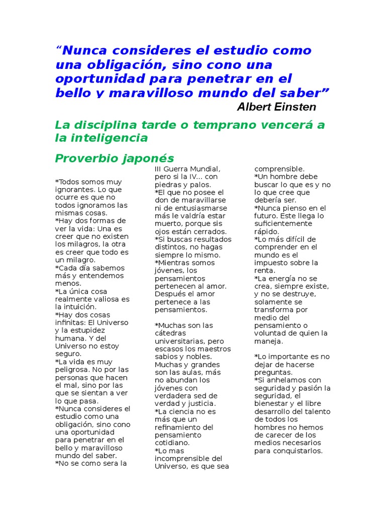 Nunca Consideres El Estudio Como Una Obligación | PDF | Albert Einstein | Conocimiento