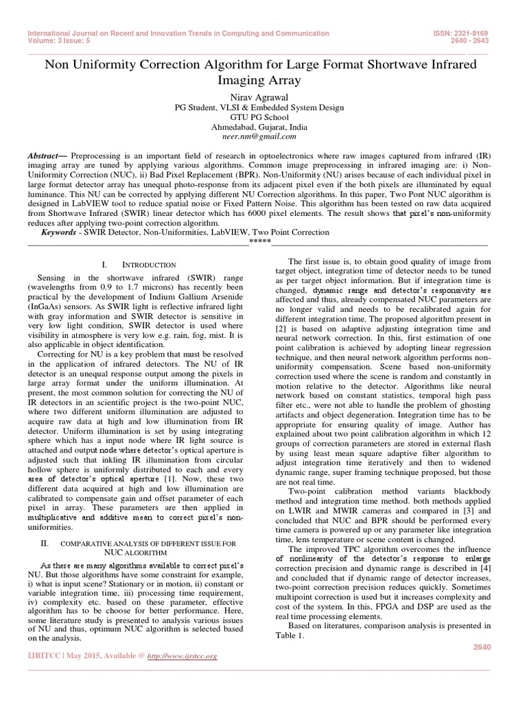 Non Uniformity Correction Algorithm For Large Format Shortwave Infrared ... Non Uniformity Correction Algorithm For Large Format Shortwave Infrared ...