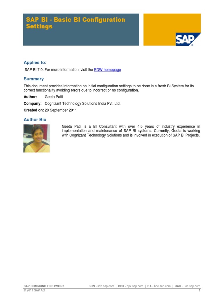 Best of SAP BI - Basic BI Configuration Settings | PDF | Business ...