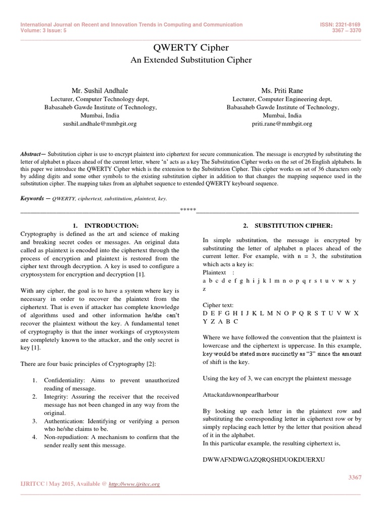 QWERTY Cipher: An Extended Substitution Cipher | PDF | Cryptography ...