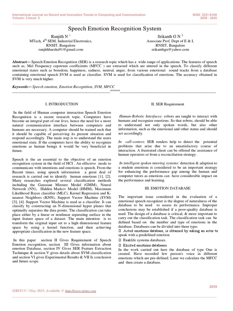 Speech Emotion Recognition System | PDF | Support Vector Machine ...