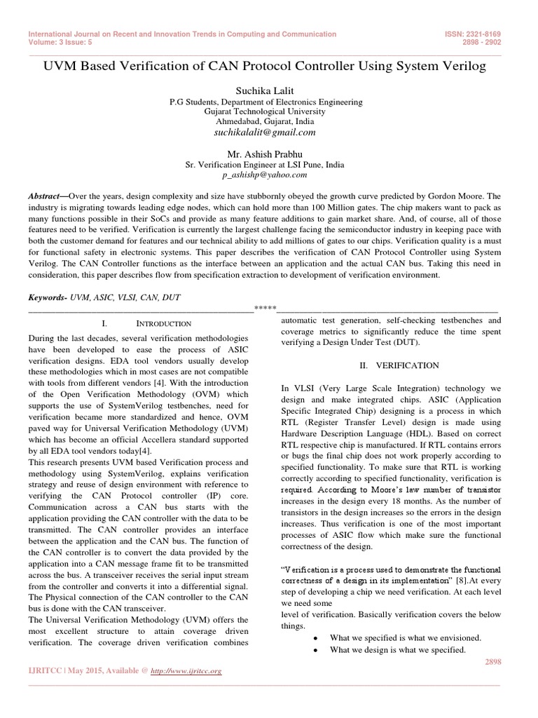 Uvm Based Verification Of Can Protocol Controller Using System Verilog Pdf Hardware
