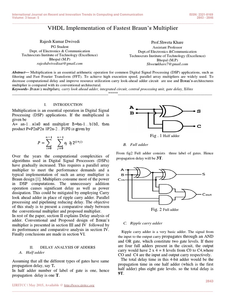 VHDL Implementation of Fastest Braun’s Multiplier | Electrical ...