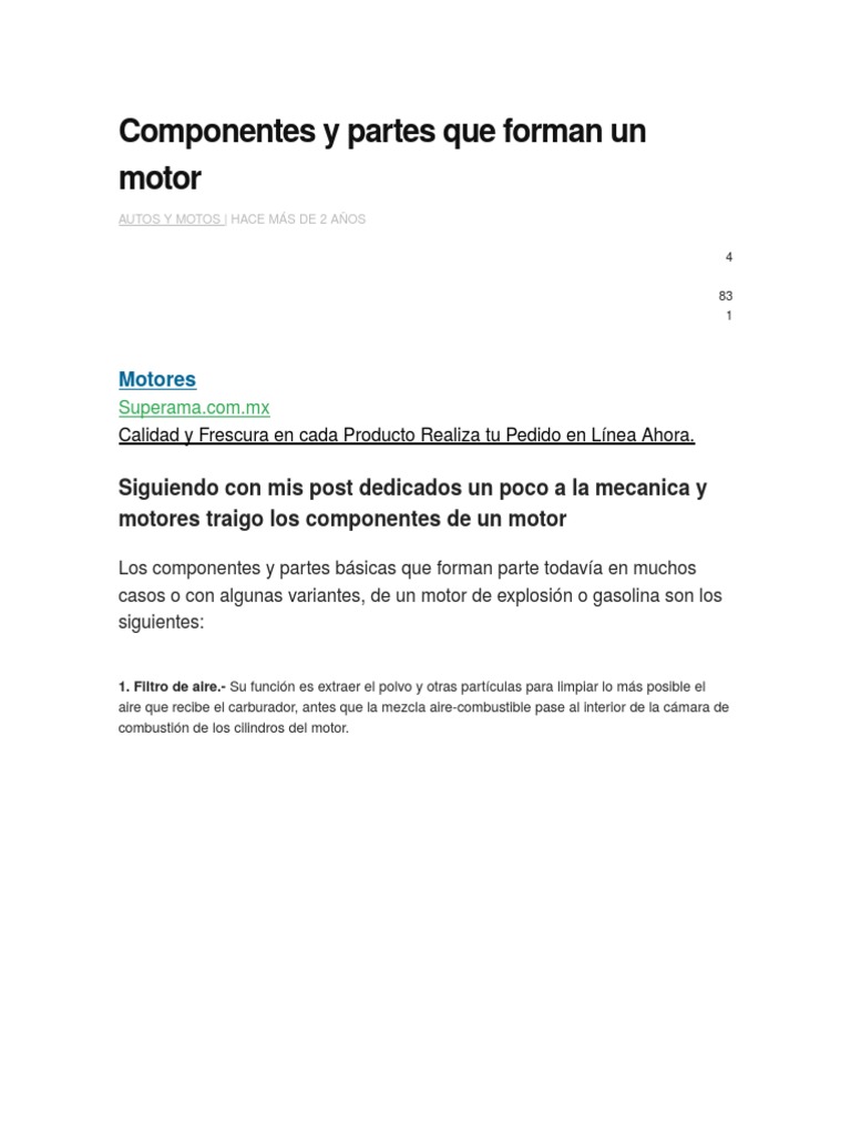 Componentes y Partes Que Forman Un Motor | PDF | Distribuidor | Pistón