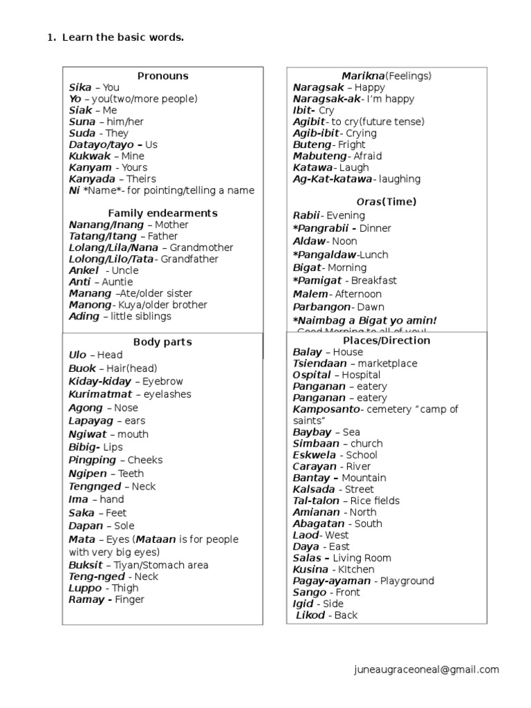 Basic Ilocano Words | PDF