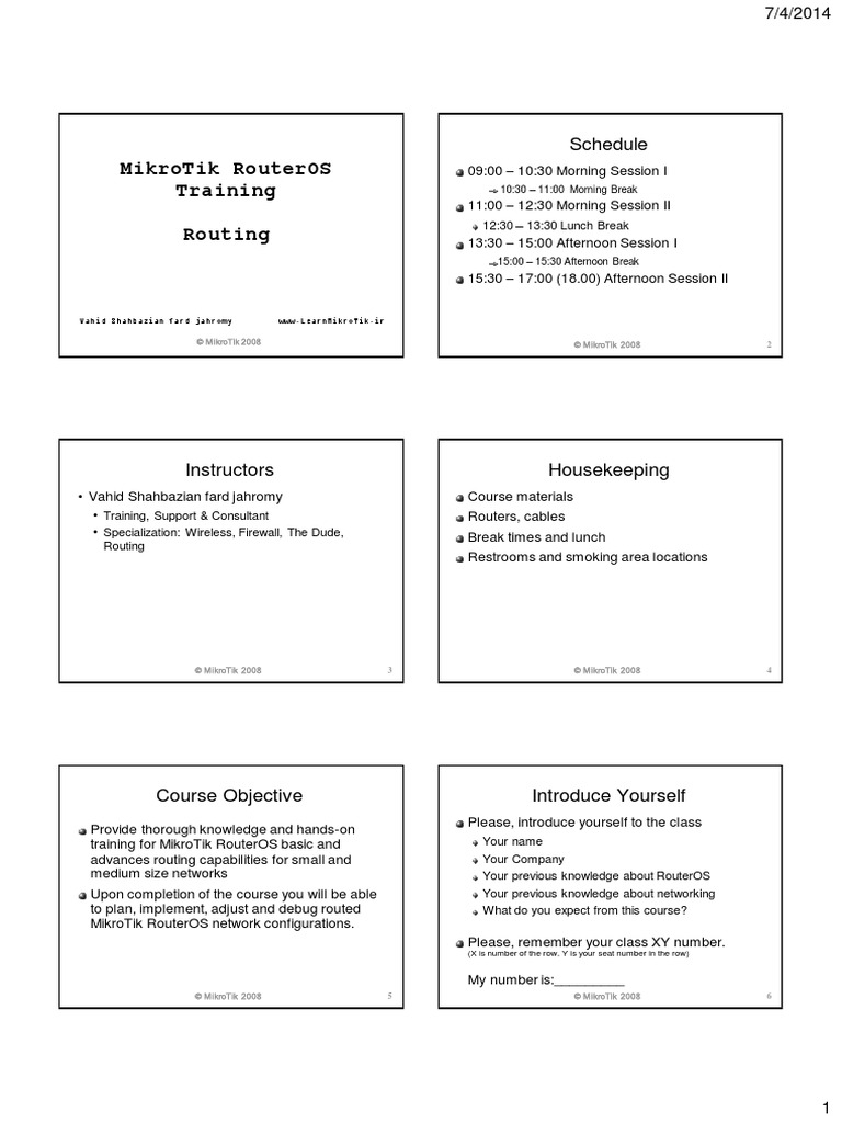 Mikrotik Routeros Training Routing: Schedule | PDF | Router (Computing) | Routing