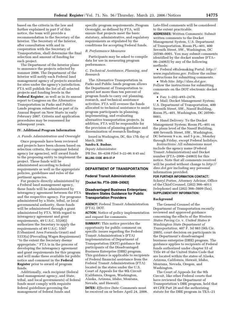 Notice: Grants and Cooperative Agreements Availability, Etc.: Disadvantaged Business Enterprises ...