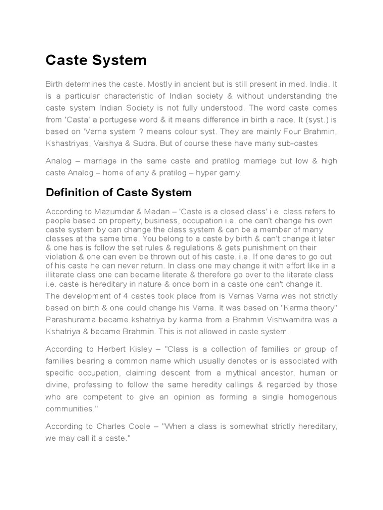 Definition of Caste System | PDF | Caste | Indian Religions