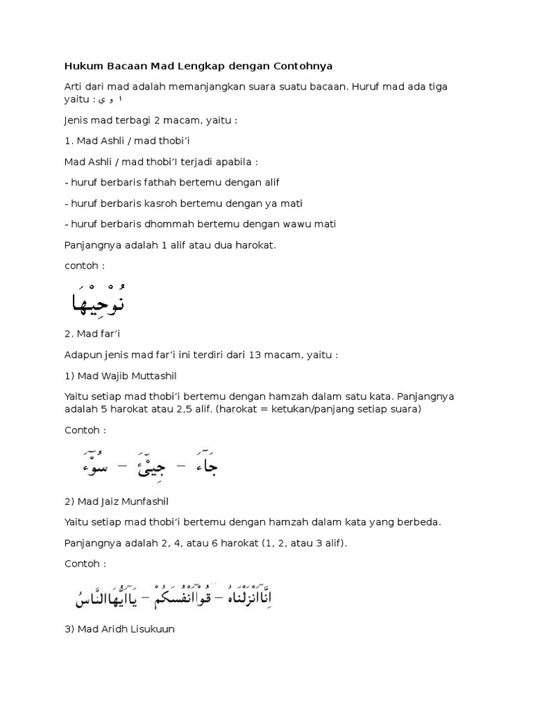 Hukum Bacaan Mad Lengkap Dengan Contohnya | PDF