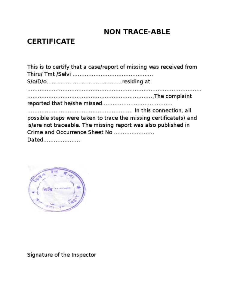 Non Traceable Certificate Format | PDF