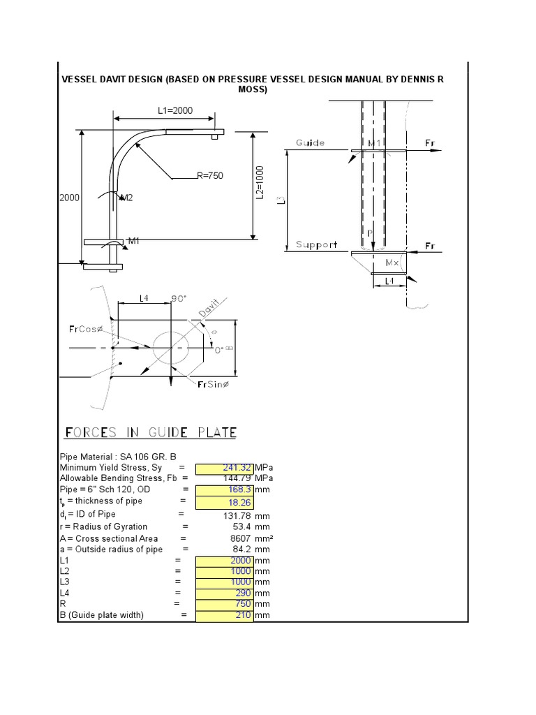 Vessel Davit Design (Based On Pressure Vessel Design Manual by Dennis R Moss) | PDF