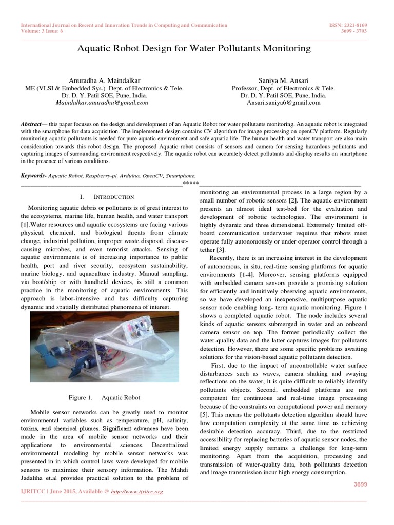 Aquatic Robot for Water Pollution Monitoring | PDF | Wireless Sensor ...
