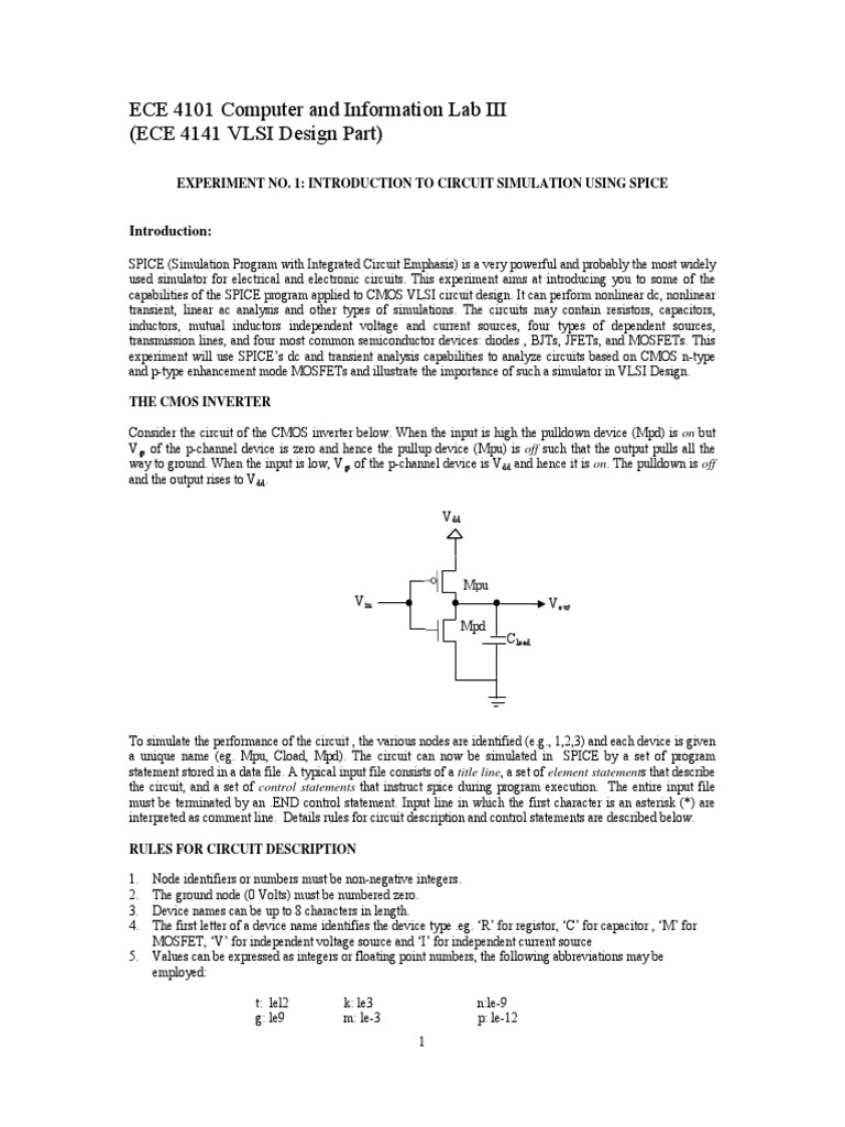ECE 4101 Computer and Information Lab III (ECE 4141 VLSI Design Part) | PDF | Spice | Electrical ...