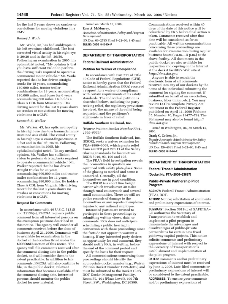 Notice: Grants and Cooperative Agreements Availability, Etc.: Public-Private Partnership Pilot ...